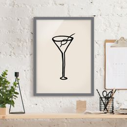 Bilderwelten Bild mit Rahmen Kulinarisch schwarz weiss modern inkl. Rahmung - Martini mit Olive - Getr&auml;nke Wohnzimmer Schlafzimmer