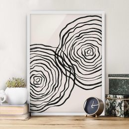 Bilderwelten Bild mit Rahmen originell beige Abstrakt inkl. Rahmung - Schwarze Kreise I - Deko Wohnzimmer Schlafzimmer