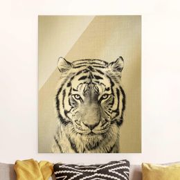 Bilderwelten Glasbild Tiere Motiv schwarz weiss Glas Wandbild - Tiger Tiago Schwarz Wei&szlig; - Tiger Kinderzimmer Baby M&auml;dchen Jungen