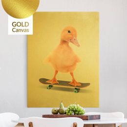 Bilderwelten Leinwandbild Tiere Digital Art Kunstdruck gelb - Skate Ente - Lustig XXL Wohnzimmer Schlafzimmer