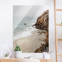 Bilderwelten Glasbild Strand Motiv braun Glas Wandbild - Tr&uuml;bsal in Malibu - Landschaft Wohnzimmer Schlafzimmer