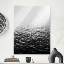 Bilderwelten Glasbild Strand Motiv schwarz weiss Glas Wandbild - Sanfte Wellenberge - Meerblick Wohnzimmer Schlafzimmer