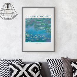 Bilderwelten Bild mit Rahmen Blumen blau modern inkl. Rahmung - Claude Monet - Seerosen in Blau - Deko Wohnzimmer Schlafzimmer