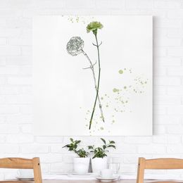 Bilderwelten Leinwandbild - Quadrat Botanisches Aquarell - Nelke