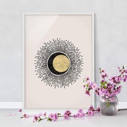 Bilderwelten Bild mit Rahmen originell beige Illustration inkl. Rahmung - Sonnenstrahlen - Deko Wohnzimmer Schlafzimmer
