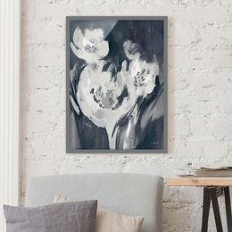 Bilderwelten Bild mit Rahmen Blumen schwarz weiss modern inkl. Rahmung - Nachtbl&uuml;ten - Deko Wohnzimmer Schlafzimmer