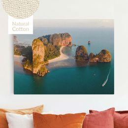Bilderwelten Leinwandbild Strand Motiv Kunstdruck blau - Sonnenaufgang an der K&uuml;ste - Landschaft XXL Wohnzimmer Schlafzimmer