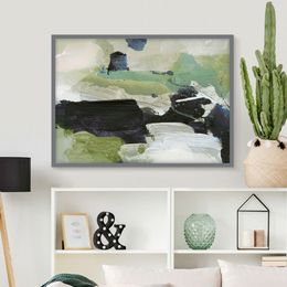 Bilderwelten Bild mit Rahmen originell gr&uuml;n Abstrakt inkl. Rahmung - Farbspiel in Gr&uuml;n und Schwarz - Deko Wohnzimmer Schlafzimmer