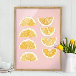 Bilderwelten Bild mit Rahmen Kulinarisch gelb Illustration inkl. Rahmung - Zitronenscheiben Rosa - Obst K&uuml;che