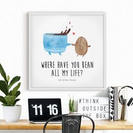 Bilderwelten Bild mit Rahmen Tiere blau Abstrakt Aquarell - Mr. & Mrs. Panda - Kaffee und Bohne - Spr&uuml;che Kinderzimmer Baby M&auml;dchen Jungen