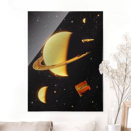 Bilderwelten Glasbild Retro Collage - Die Ringe des Saturn