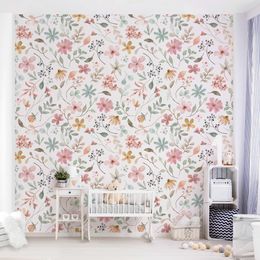Bilderwelten Fototapete Blumen Muster Pastell Aquarell Rosa Pastell - M&auml;dchenzimmer Kinderzimmer - M&auml;dchen Kinder - Vliestapete M&auml;dchenzimmer Blumentapete