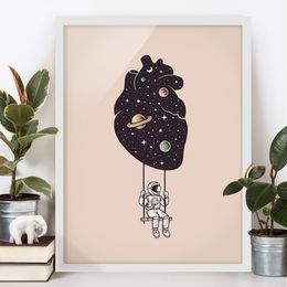 Bilderwelten Bild mit Rahmen Himmel beige Illustration inkl. Rahmung - Kosmisches Herz - Herz Jugendzimmer