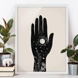 Bilderwelten Bild mit Rahmen Spirituell beige Orientalisch inkl. Rahmung - Hand mit Sonne - Deko Wohnzimmer Schlafzimmer