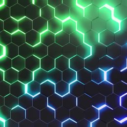 Bilderwelten Fototapete Strukturierte Hexagone mit Neonlicht in Gr&uuml;n und Blau