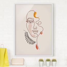 Bilderwelten Bild mit Rahmen originell beige Line Art inkl. Rahmung - Lineart Portrait - Deko Wohnzimmer Schlafzimmer