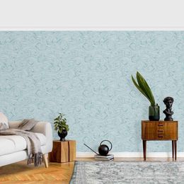 Bilderwelten Fototapete Vliestapete Illustration Wandtapete blau - Wildes Wellen Muster - Deko Wohnzimmer Schlafzimmer