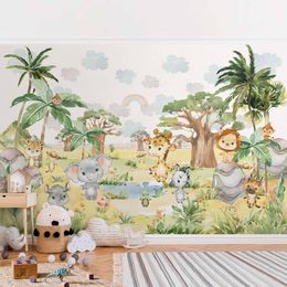Bilderwelten Fototapete Natur Illustration Aquarell gr&uuml;n - Wilde Savanne - africa Kinderzimmer Baby M&auml;dchen Jungen
