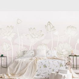 Bilderwelten Fototapete Blumen Illustration Wandtapete violett - Lotus Illustration Gold und Rosa - Rose Wohnzimmer Schlafzimmer