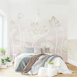 Bilderwelten Fototapete Blumen Illustration Wandtapete violett - Lotus Illustration Gold und Rosa - Rose Wohnzimmer Schlafzimmer