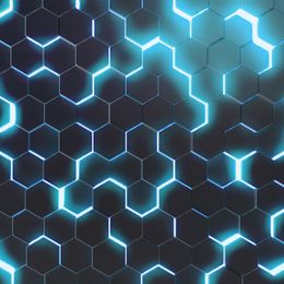 Fototapete Strukturierte Hexagone mit Neonlicht in T&uuml;rkis