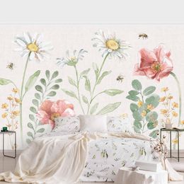 Bilderwelten Fototapete Aquarell Blumenwiese mit Bienen