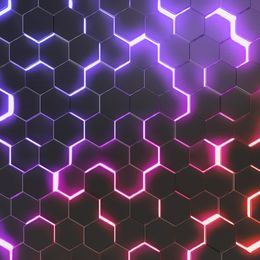 Fototapete Strukturierte Hexagone mit Neonlicht in Rosa und Lila