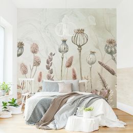 Bilderwelten Fototapete Zart getrocknete Herbstblumen Aquarell - Wohnzimmer Schlafzimmer - Vliestapete nach Ma&szlig; inkl. Kleister oder selbstklebend