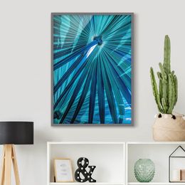 Bilderwelten Bild mit Rahmen Natur t&uuml;rkis Tropisch inkl. Rahmung - Tropische Pflanzen Palmenblatt in T&uuml;rkis - Palme Wohnzimmer Schlafzimmer