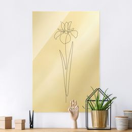 Bilderwelten Glasbild Portrait modern schwarz weiss Glas Wandbild - Line Art Blumen - Iris - Deko Wohnzimmer Schlafzimmer