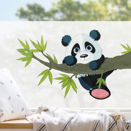 Bilderwelten Fensterfolie Tiere Illustration Sichtschutz weiss - Kletternder Panda - Panda Wohnzimmer Schlafzimmer K&uuml;che