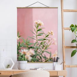 Bilderwelten Stoffbild Blumen rosa Motiv Vintage-Charakter - Sanfte Bl&uuml;ten vor Pink - Wandbild Wohnzimmer Schlafzimmer