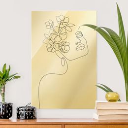 Bilderwelten Glasbild Portrait modern schwarz weiss Glas Wandbild - Line Art - Dreamy Girl Blossom - Deko Wohnzimmer Schlafzimmer