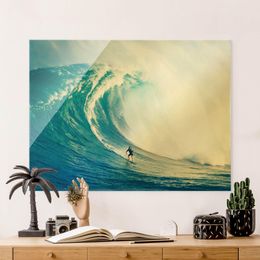 Bilderwelten Glasbild Strand Motiv blau Glas Wandbild - Wildes Wellenreiten - Landschaft Wohnzimmer Schlafzimmer