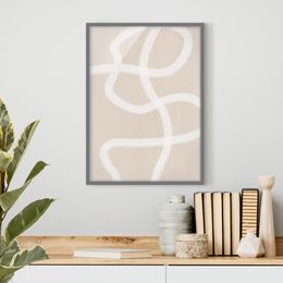 Bilderwelten Bild mit Rahmen originell beige Abstrakt inkl. Rahmung - Wei&szlig;e Serpentinen - Deko Wohnzimmer Schlafzimmer