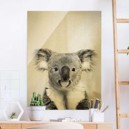 Bilderwelten Glasbild Tiere Motiv schwarz weiss Glas Wandbild - Koala Klaus Schwarz Wei&szlig; - Koala Kinderzimmer Baby M&auml;dchen Jungen