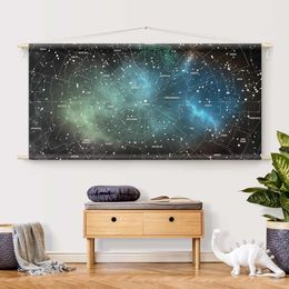 Bilderwelten Wandteppich Weltkarte schwarz Digital Art Stoffbild - Sternbilder Karte Galaxienebel - Himmel Jugendzimmer