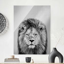 Bilderwelten Glasbild Tiere Motiv schwarz weiss Glas Wandbild - L&ouml;we Linus Schwarz Wei&szlig; - L&ouml;we Kinderzimmer Baby M&auml;dchen Jungen