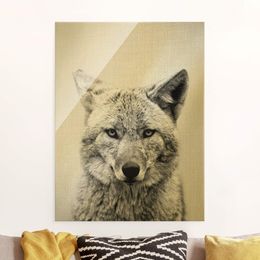 Bilderwelten Glasbild Tiere Motiv schwarz weiss Glas Wandbild - Kojote Kalle Schwarz Wei&szlig; - Deko Kinderzimmer Baby M&auml;dchen Jungen