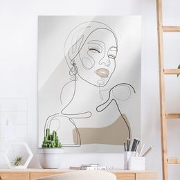 Bilderwelten Glasbild Portrait modern beige Glas Wandbild - Line Art Portraits - Beige Lipstick - Deko Wohnzimmer Schlafzimmer