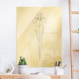 Bilderwelten Glasbild Portrait modern schwarz weiss Glas Wandbild - Line Art Blumen - Iris - Deko Wohnzimmer Schlafzimmer