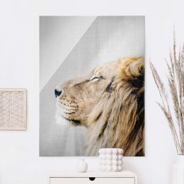 Bilderwelten Glasbild Tiere Motiv schwarz weiss Glas Wandbild - L&ouml;we Leopold - L&ouml;we Kinderzimmer Baby M&auml;dchen Jungen