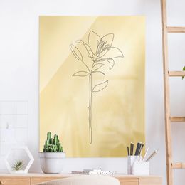 Bilderwelten Glasbild Portrait modern schwarz weiss Glas Wandbild - Line Art Blumen - Lilie - Deko Wohnzimmer Schlafzimmer