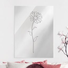 Bilderwelten Glasbild Portrait modern schwarz weiss Glas Wandbild - Line Art Blumen - Margerite - Deko Wohnzimmer Schlafzimmer