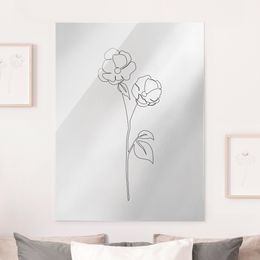 Bilderwelten Glasbild Portrait modern schwarz weiss Glas Wandbild - Line Art Blumen - Mohnbl&uuml;te - Deko Wohnzimmer Schlafzimmer