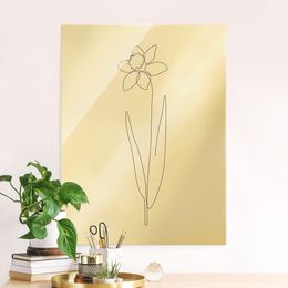 Bilderwelten Glasbild Portrait modern schwarz weiss Glas Wandbild - Line Art Blumen - Narzisse - Deko Wohnzimmer Schlafzimmer