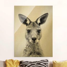 Bilderwelten Glasbild Tiere Motiv schwarz weiss Glas Wandbild - K&auml;nguru Knut Schwarz Wei&szlig; - Deko Kinderzimmer Baby M&auml;dchen Jungen
