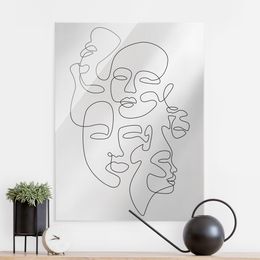 Bilderwelten Glasbild Portrait modern schwarz weiss Glas Wandbild - Line Art - Faces All Around - Deko Wohnzimmer Schlafzimmer