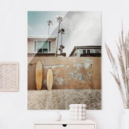 Bilderwelten Glasbild Strand Motiv beige Glas Wandbild - Leb deinen Traum in Kalifornien - Landschaft Wohnzimmer Schlafzimmer