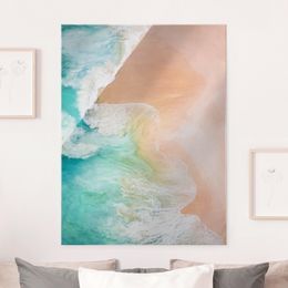 Bilderwelten Glasbild Strand Motiv t&uuml;rkis Glas Wandbild - Kuss des Ozeans - Meerblick Wohnzimmer Schlafzimmer